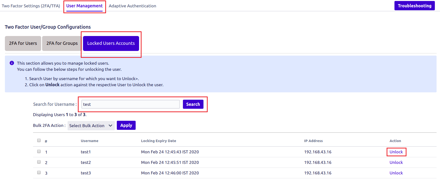 How To Unlock A Valid User If The User Is Locked Because Of The Number
